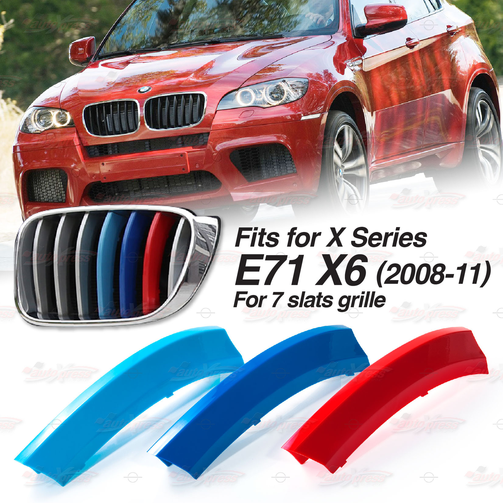 M-Sport 7 Slats Kidney Grill Grille 3 Color Cover Clips for BMW X6 E71 ...