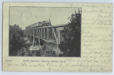 Railroad train high bridge, Grand Ledge, Michigan; postcard, history | eBay
