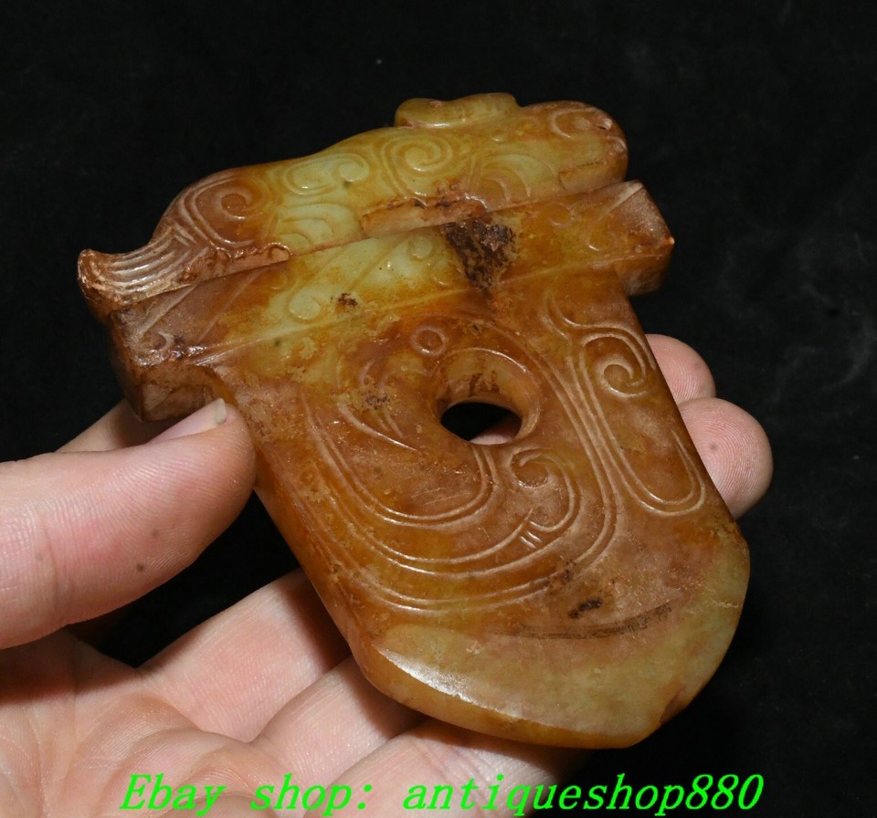 3.5''Old Chinese Dynasty Hetian Jade Carving Beast Yubi Yu Bi Amulet ...