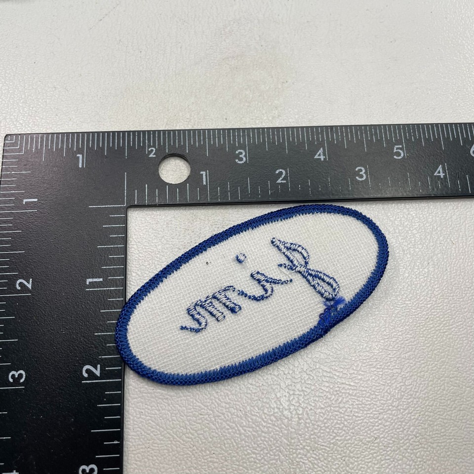 Oval Uniform Patch JIM Name Patch Kinda Fancy Cursive Blue Letters 17V7 ...