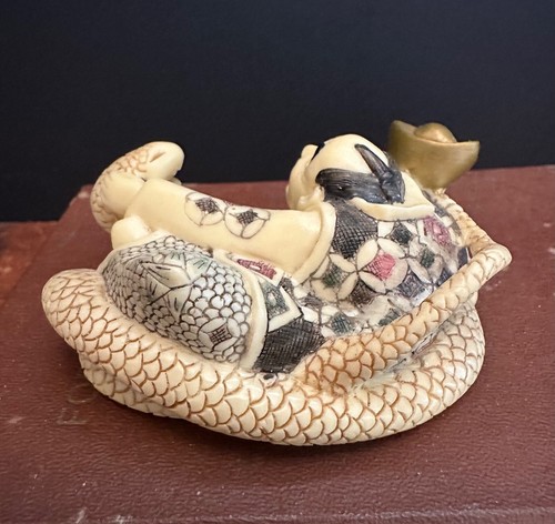 Vintage Netsuke Japanese Man Wrestling Snake Carved Resin Figurine | eBay