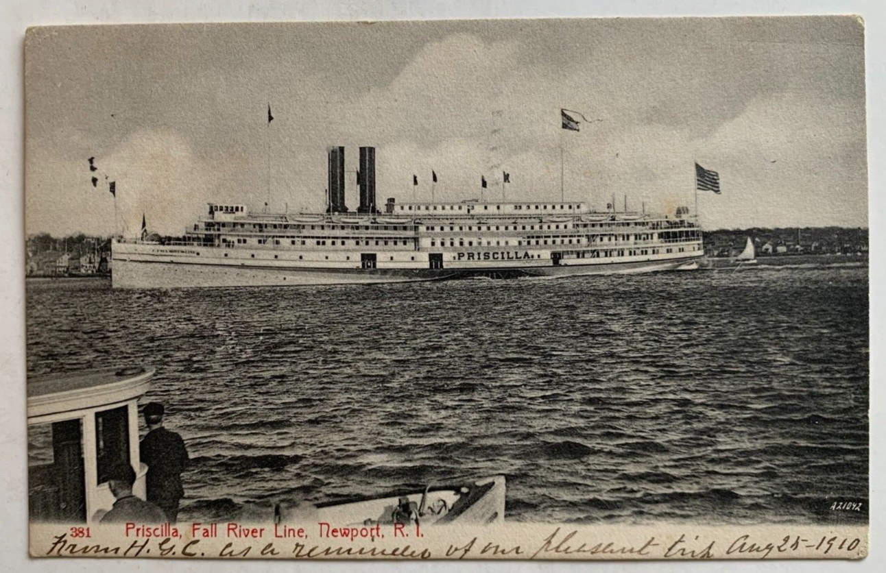 1910 RI Postcard Newport Fall River Line Steamer Steamship "Priscilla ...