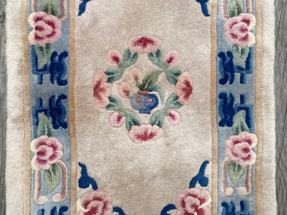Vintage Chinese Oriental Area Rug Flower Design Wool Thick Pile | eBay