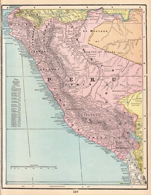 1899 Antique PERU Map George Cram Atlas Map of Peru South America 1644 ...