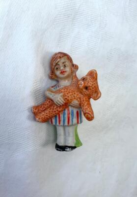 Hertwig Girl Holding Teddy Bear Doll Germany Bisque Rare Adorable 2" | eBay