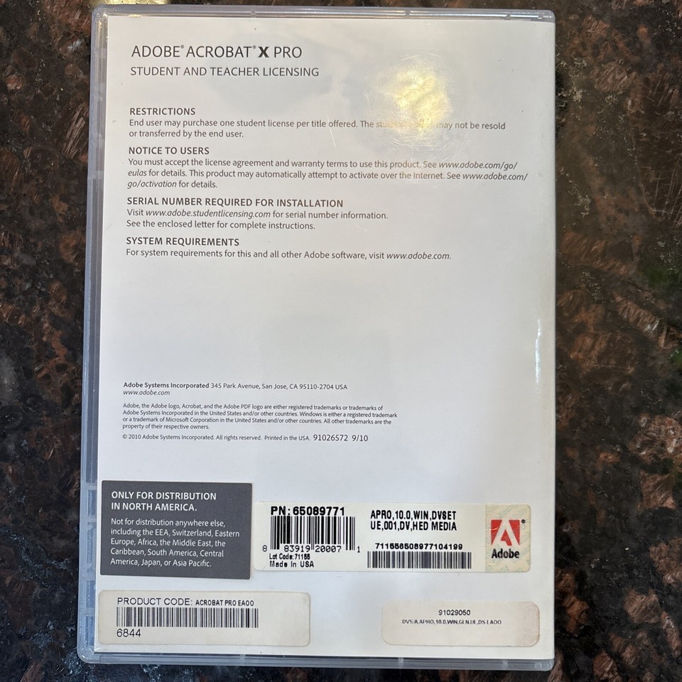 ADOBE PDF ACROBAT X PRO student And Teacher Licensing Cd ROM Windows | eBay