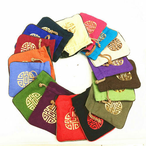 BRAND NEW 10PCS EMBROIDERED FLAX small gift bags Jewellery Pouchs ...