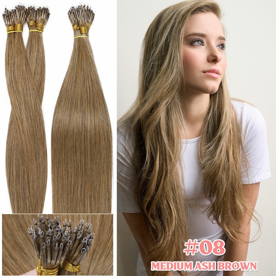 1G Nano Ring Beads Russian 100% Remy Human Hair Extensions Micro Loop ...