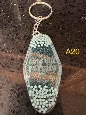 BRAND NEW HANDMADE RESIN KEY CHAIN CUTE BUT PSYCHO #I3 BLUE GLITTER KEY ...