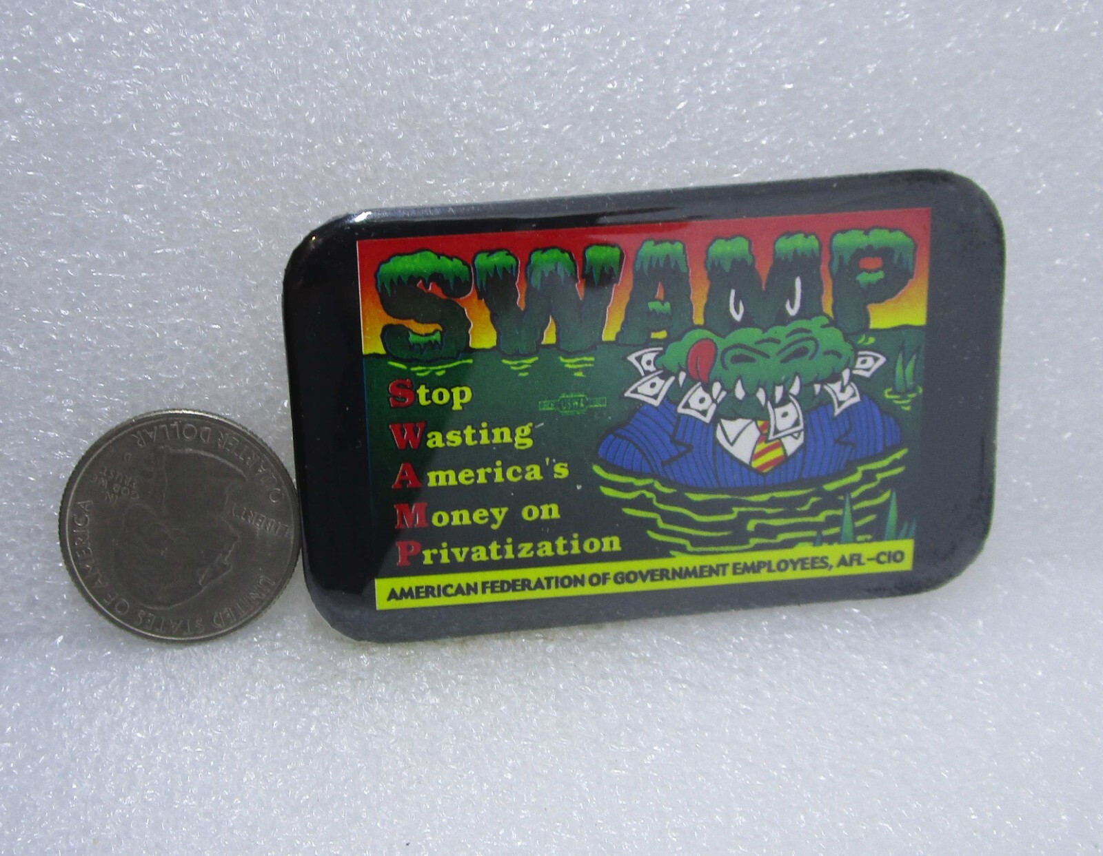 SWAMP Stop Wasting America's Money On Privatization Button Pin | eBay