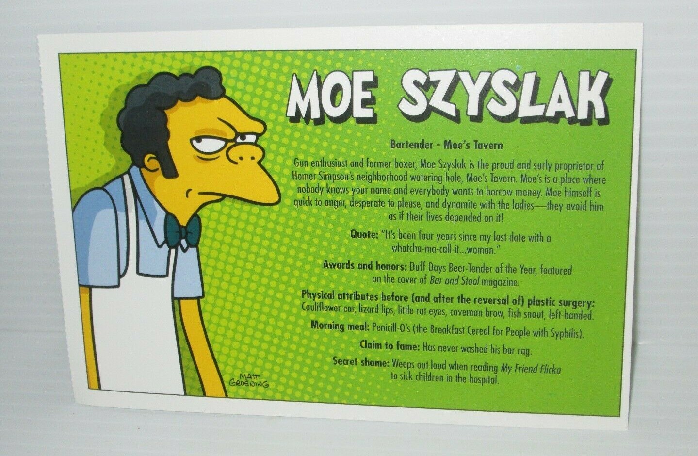SIMPSONS FOX TV SHOW POSTCARD BARTENDER MOE SZYSLAK 7"X4.75" 2007 MATT ...