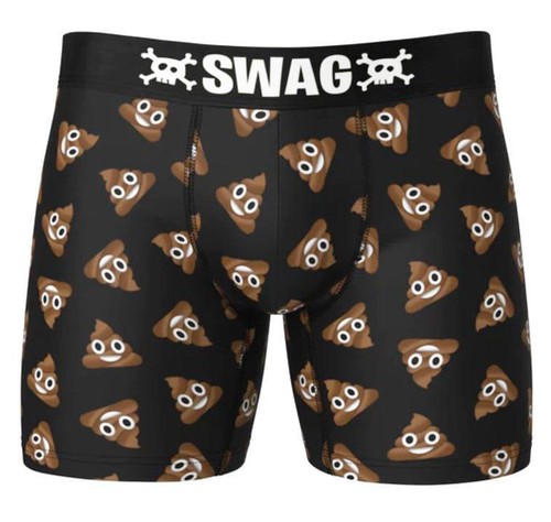 SWAG Poo Poop Emojis Satin Weaved Band Black Boxers Mn's XL (40-42 ...