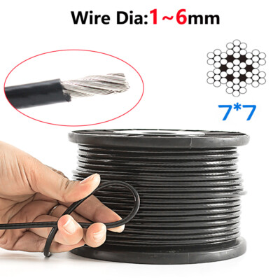 Black PVC Coated Stainless Steel Wire Rope Cable Rigging 1mm 2mm 3mm ...