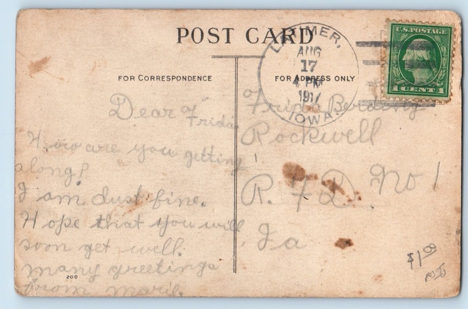 Latimer Iowa Postcard Greetings Exterior Lake River Trees c1917 Vintage ...