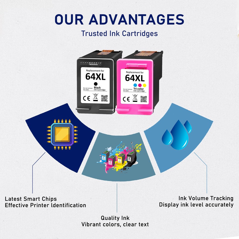 2PK High Yield Ink Cartridge For HP 64XL Black Color Envy Photo 6220 ...