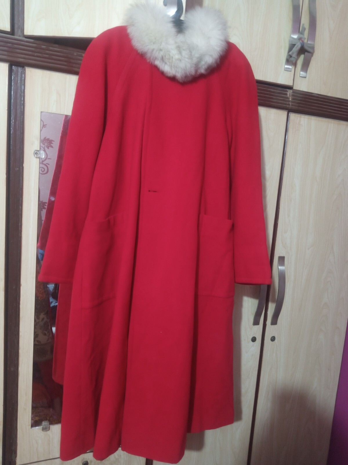 Rare Red Vintage Coat, Fox Fur Collar, Long Red Coat … - Gem