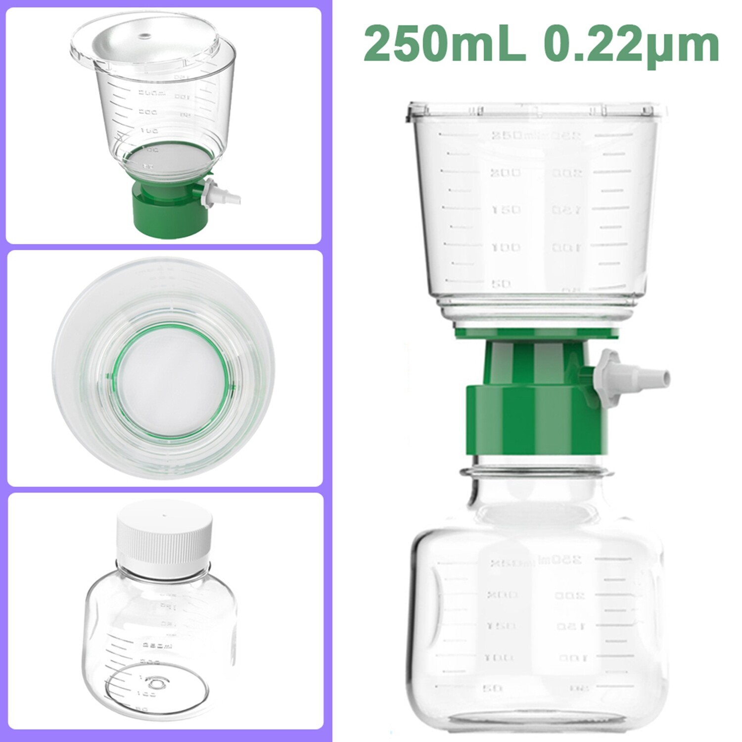 12PCS 250ml Sterile Vacuum Filter Bottle Units PES Membrane 0.22μm ...