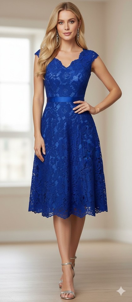 Jacques Vert dress size 16 blue lace wedding midi mother of the bride ...