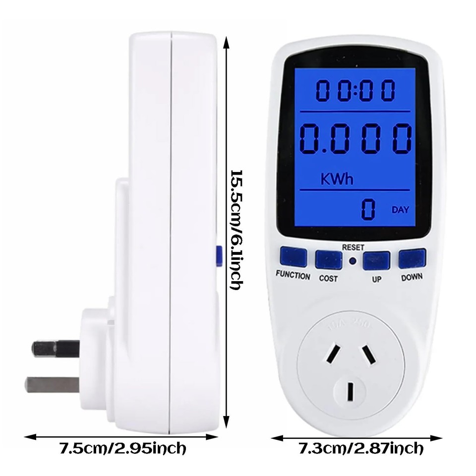 240V Plug Power Meter Energy Watt Voltage Amps Meter Consumption Energy ...
