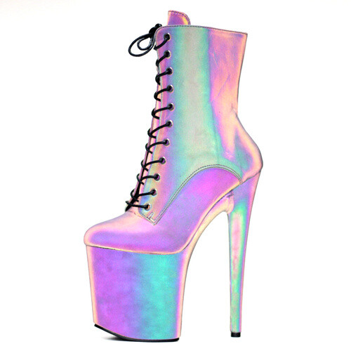 8 Inch High Heel Dancing Boots Reflective Fabric Luminous Platform ...