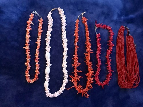Lot of 5 Vintage Necklaces Coral, Coral Branches and Cut Seashell ...