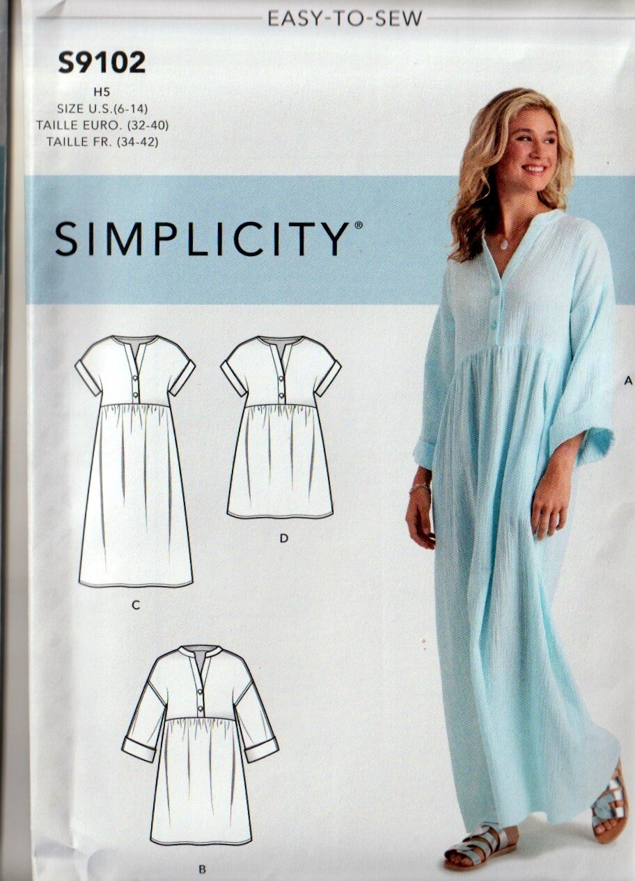 Simplicity Sewing Pattern 9102 Misses Boho Caftan Dress Easy To Sew | eBay