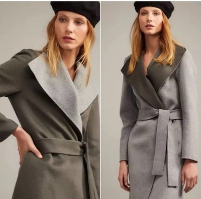 WITCHERY 100% Wool Coat RRP $399 Reversible Pockets Khaki Grey Size 10 ...