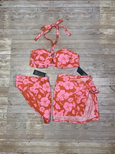 Wild Fable swim nwt bikini set top bottom sarong skirt Hawaiian pink ...