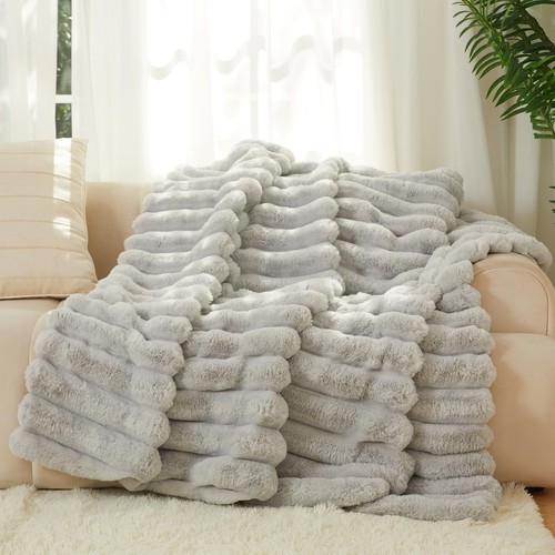 The Nantucket Blanket - LuxeComfort Faux Fur Striped Blanket 50"x60 ...