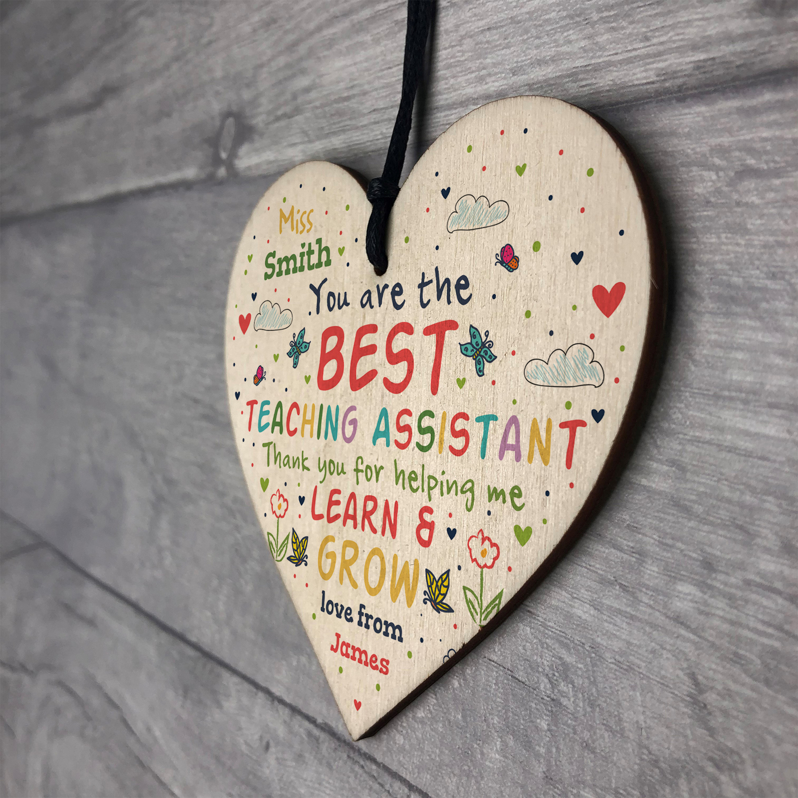 Personalised Teaching Assistant Gift Handmade Wood Heart TA Thank You ...