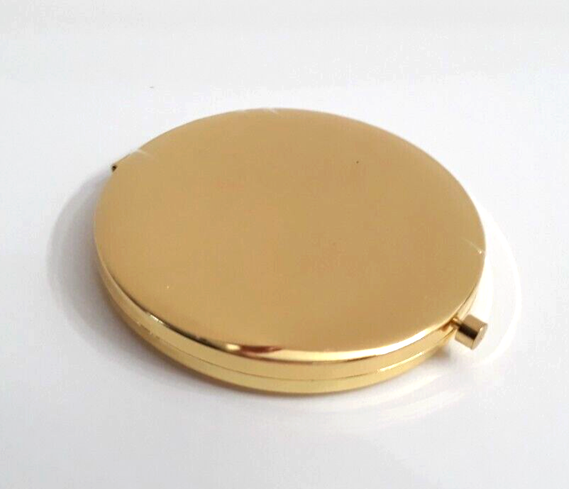NEW COMPACT PURSE MIRROR DOUBLE SIDED 1X/2X MAGNIFYING GOLD TONE ROUND ...