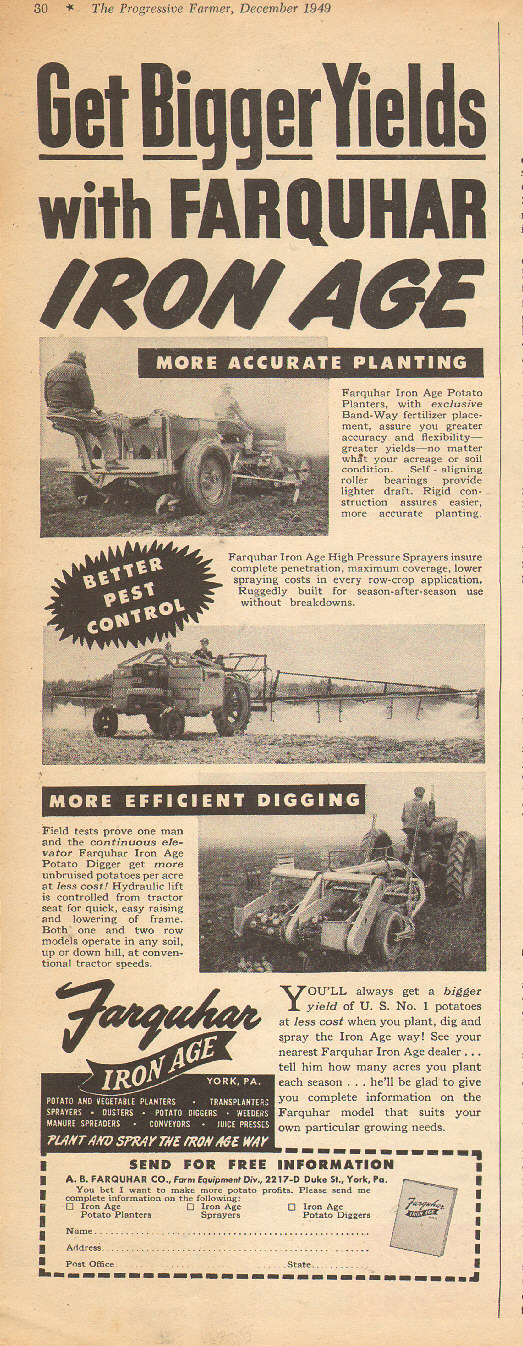 1951 vintage farm AD FARQUHAR IRON AGE Potato Planters 092416 | eBay
