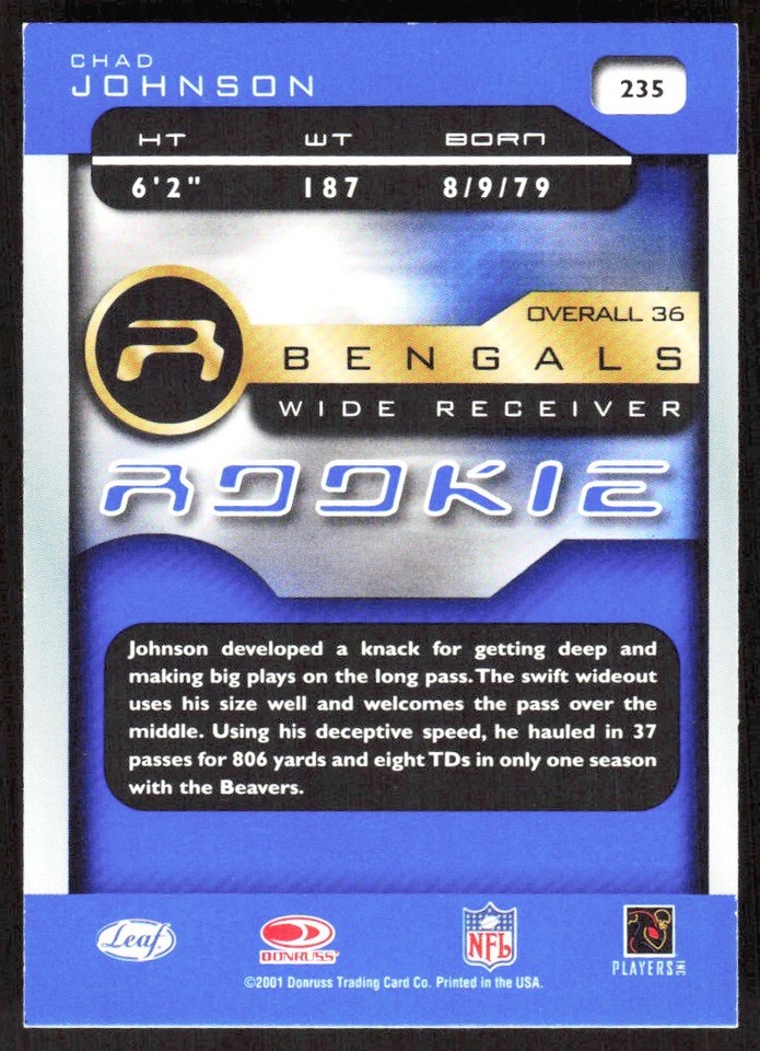 2001 6855B Quantum Leaf Leaf Chad Johnson Rookie Cincinnati Bengals ...