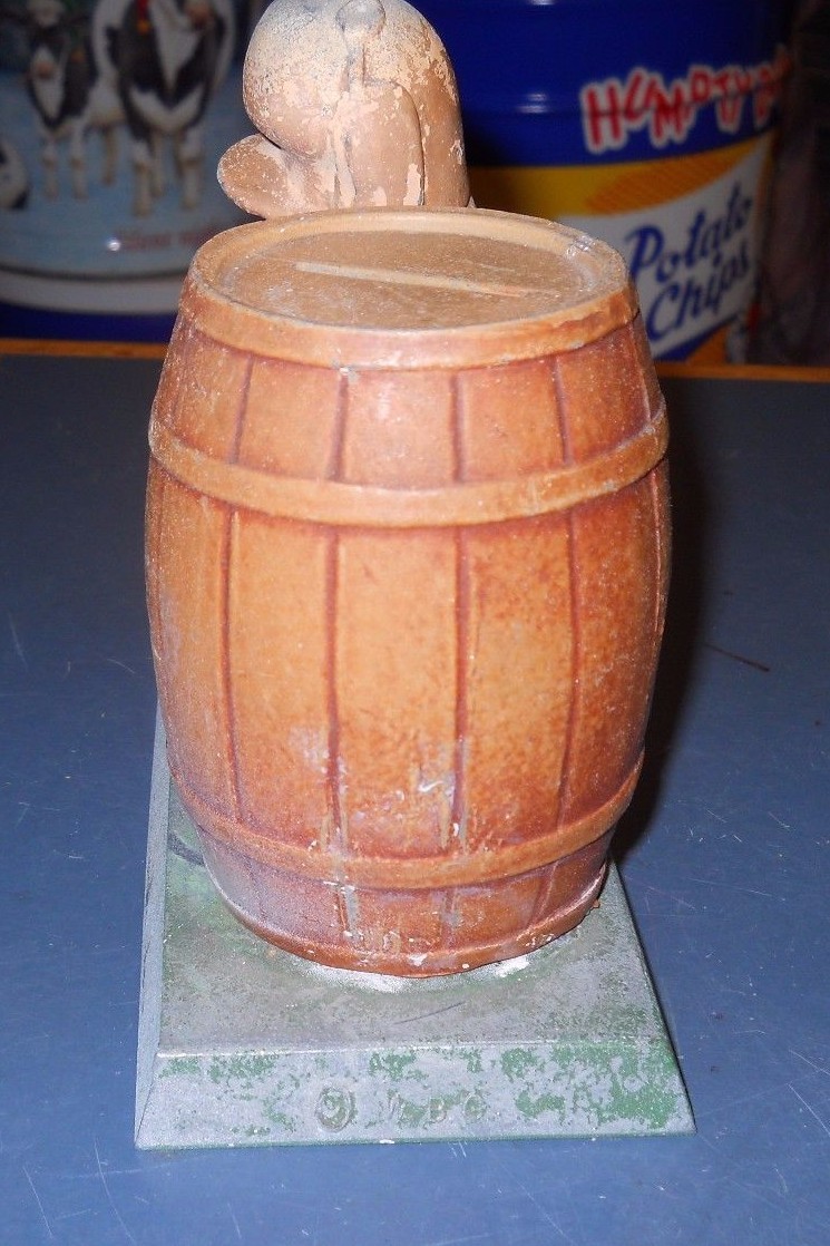 VINTAGE ANTIQUE CAST ALUMINUM ELMER FUDD THE HUNTER BARREL BANK W.B.C ...