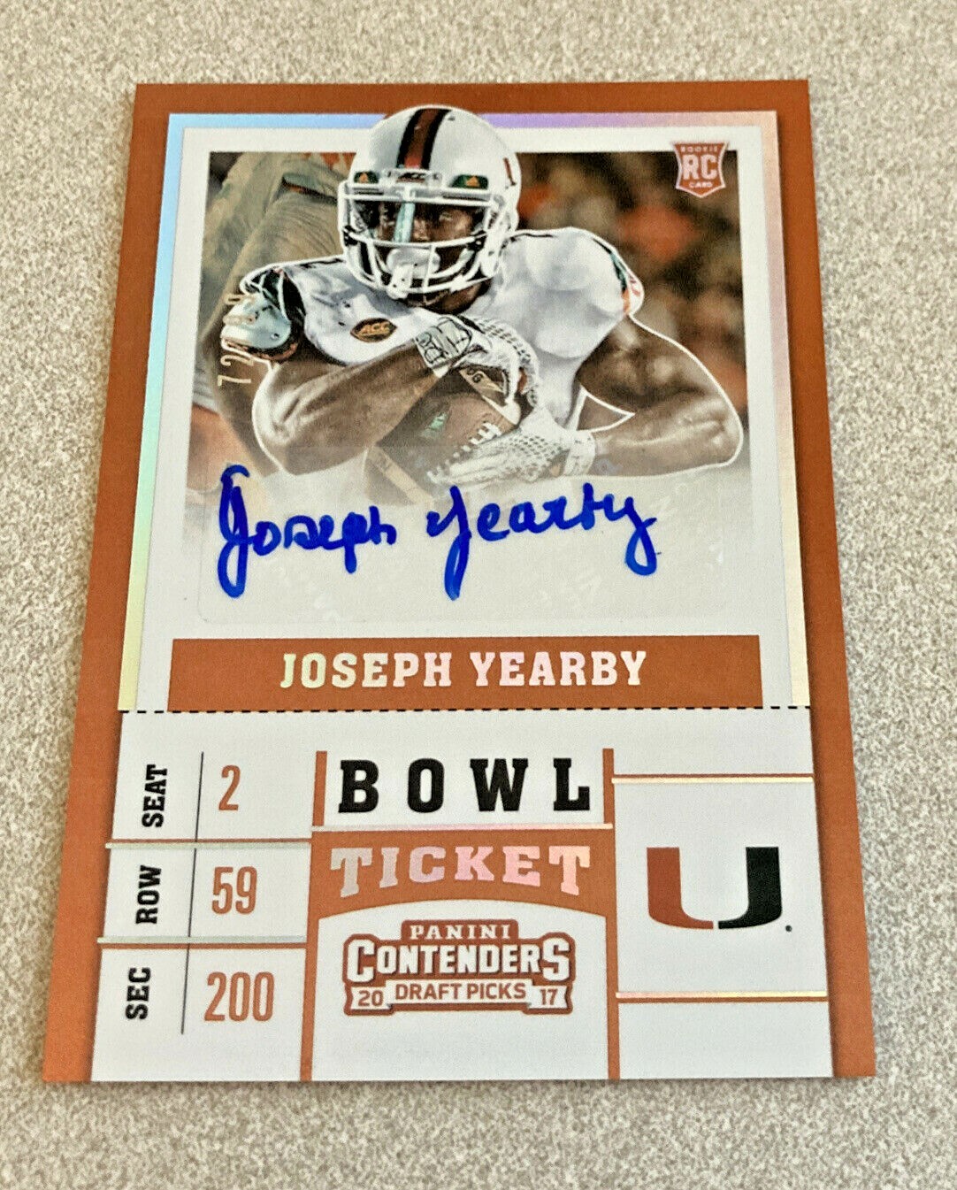 2017 Panini Contenders Draft RC Auto Foil #247 Joseph Yearby Miami /99 ...