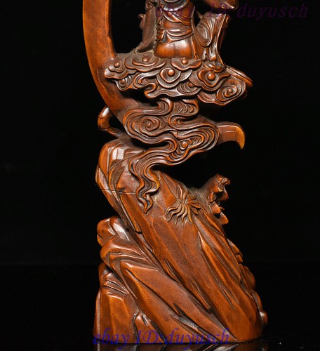 8" Chinese Buddhism Boxwood wood carve sit moon Kwan-yin Guan Yin ...