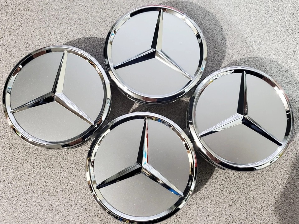 Set Of 4 75MM Wheel Center Rim Hub caps for Mercedes-Benz Silver Chrome ...