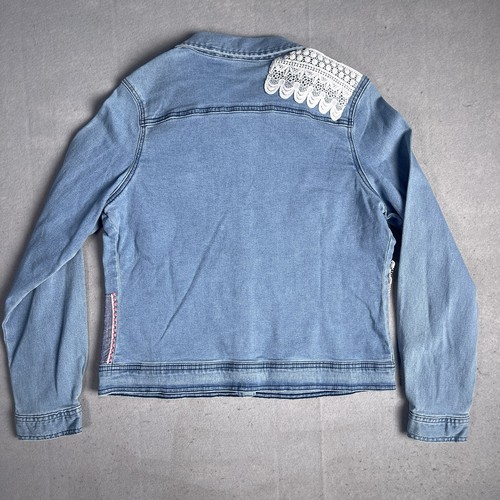 CACTUS & PEARL Blue Denim 3D Embroidered Lace Jean Jacket Woman Small ...