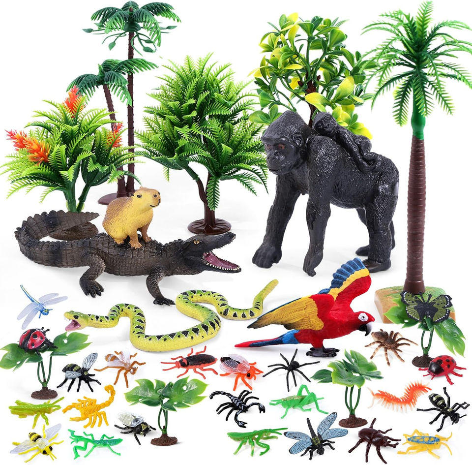 39Pcs Rainforest Animal Figurines Set Model Tress Kit Rainforest ...