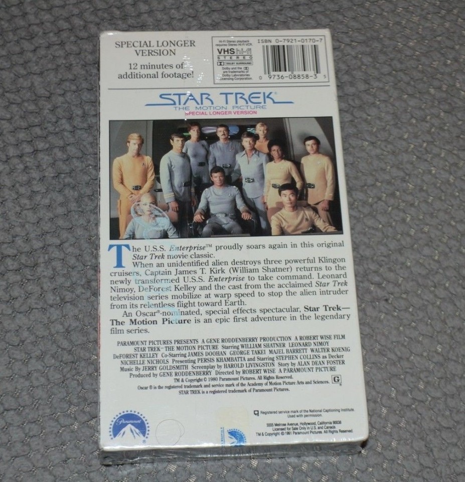 Star Trek The Motion Picture~VHS~Special Longer Version~Sci-Fi~NEW~FAST ...
