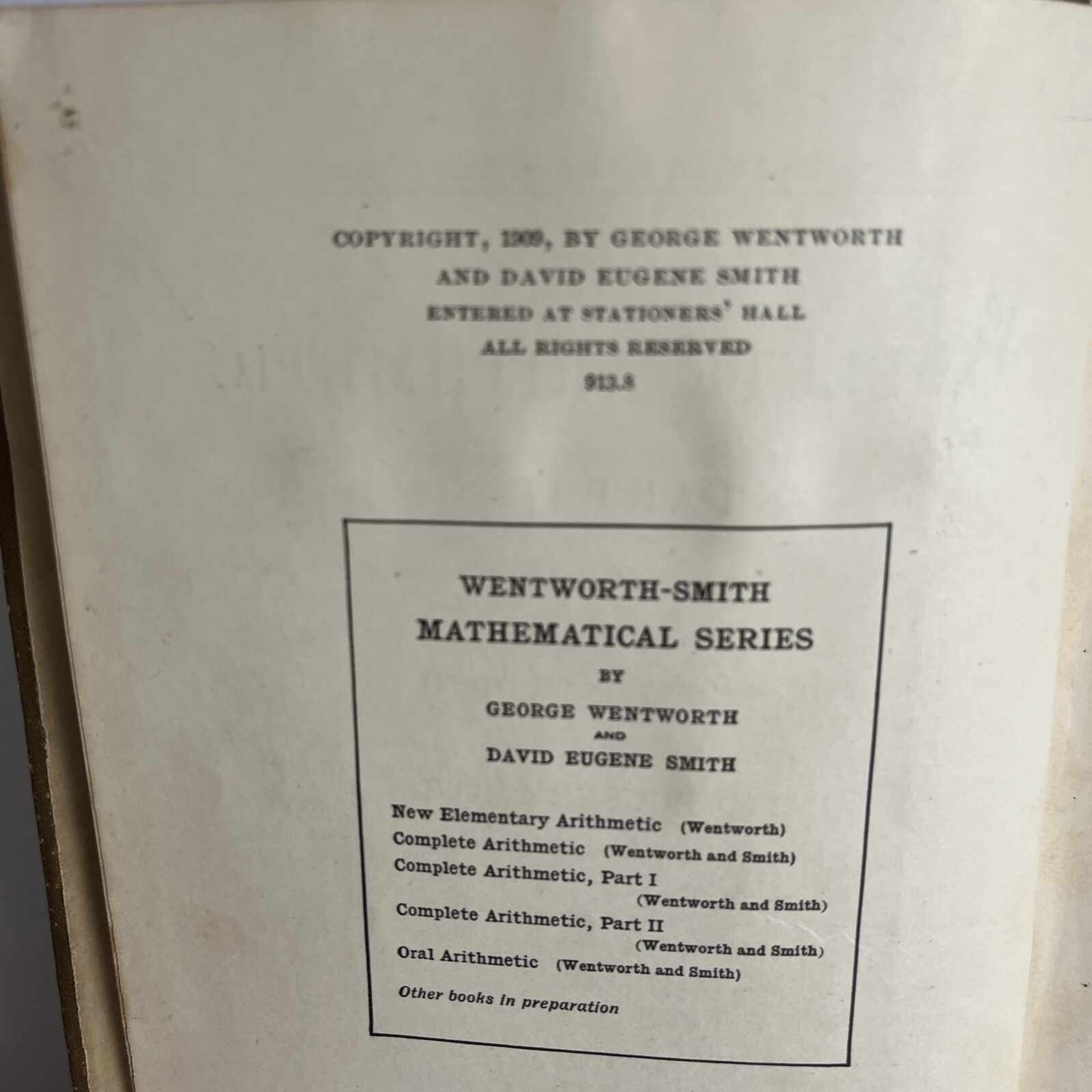 1909 Complete Arithmetic Part II Hardcover George Wentworth | eBay