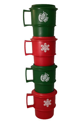 Set of 4 Vintage Tupperware Red & Green Christmas Winter Mugs w ...