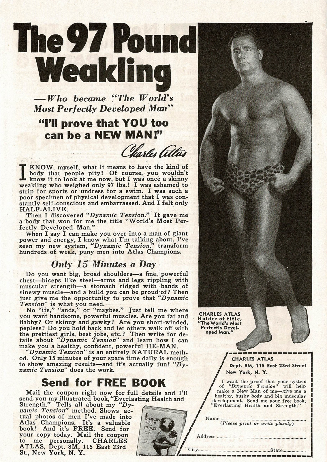 1940s Vintage Classic Charles Atlas Bodybuilder Photo Original Print Ad ...