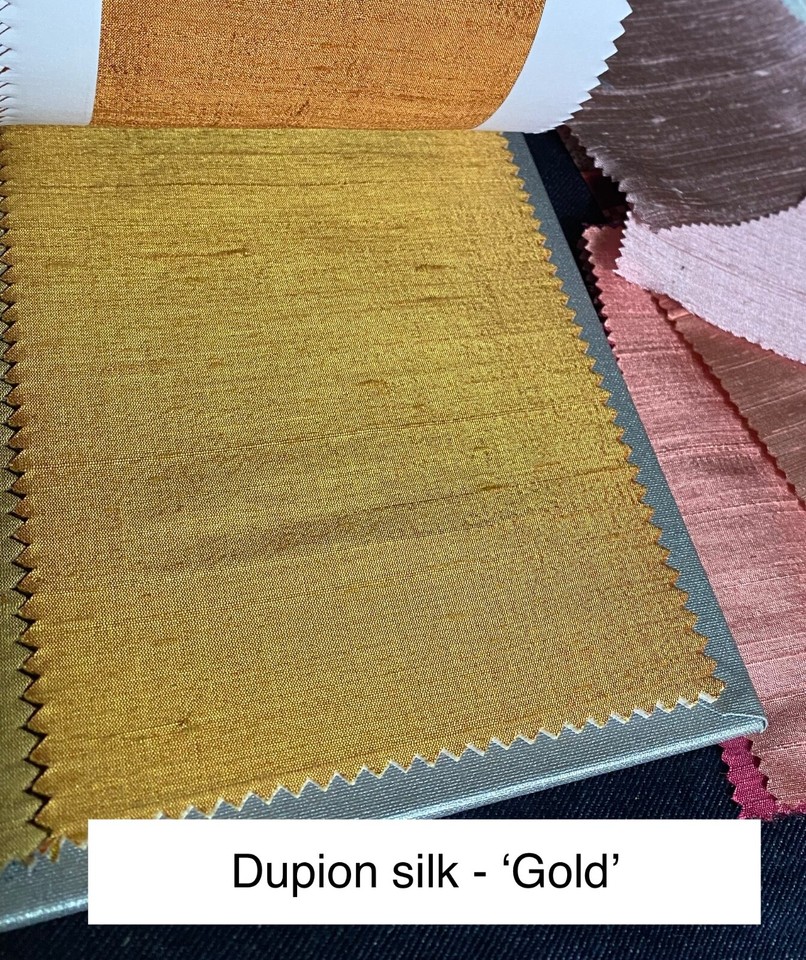 GOLD REAL SILK FABRIC SAMPLE. MTM WINDOW CURTAINS. PENCIL PINCH PLEAT ...
