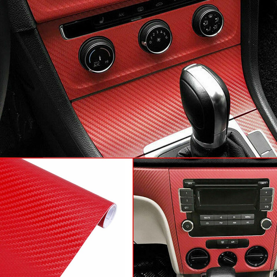 3D Red Car Interior Accessories Panel Black Carbon Fiber Vinyl Wrap DIY ...
