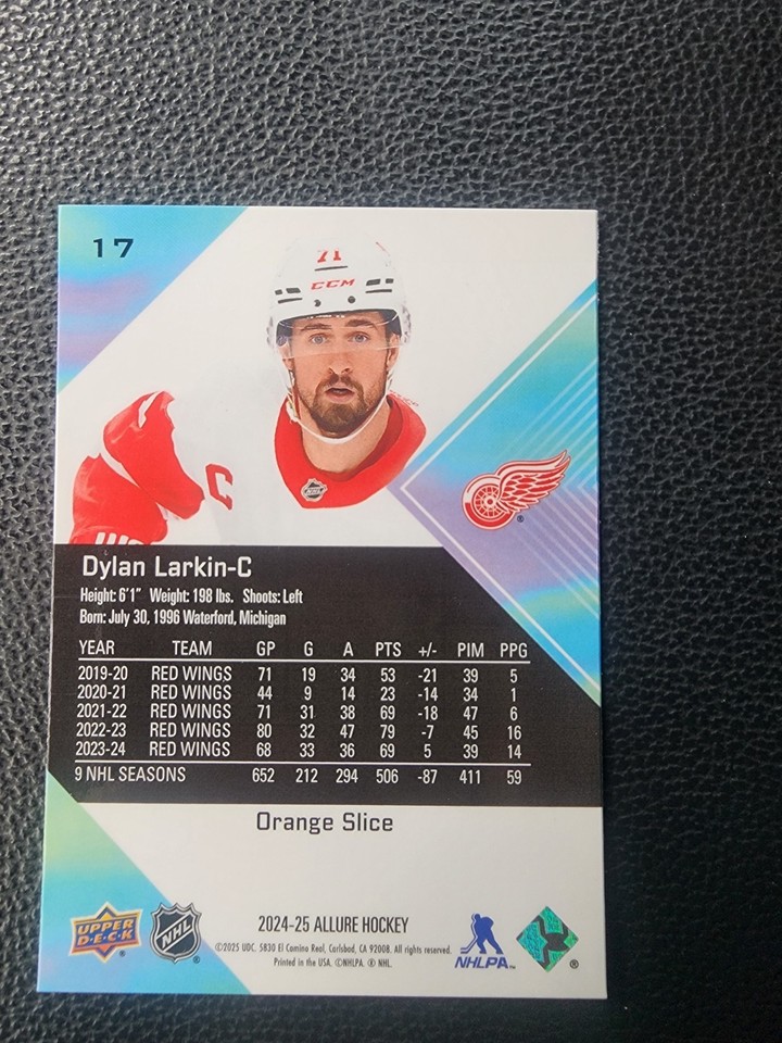 Dylan Larkin #17 2024-25 Upper Deck Allure Orange Slice Detroit Red ...