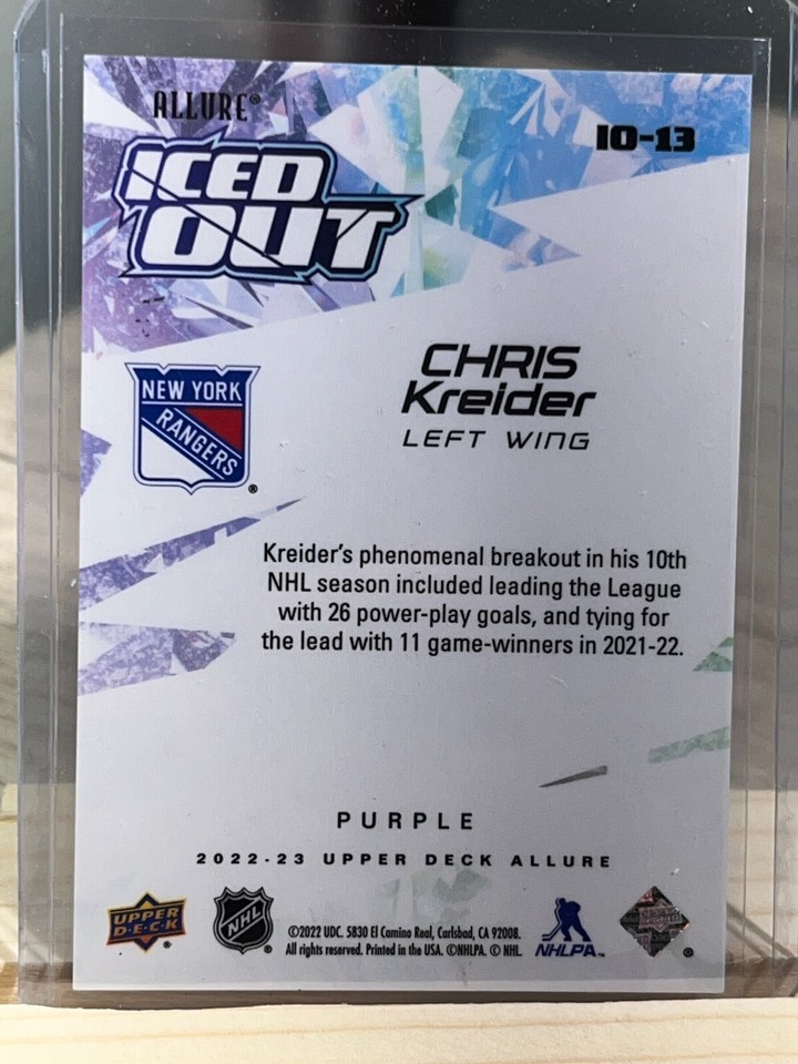 Chris Kreider 2022-23 Upper Deck Allure Iced Out Purple /10 New York ...