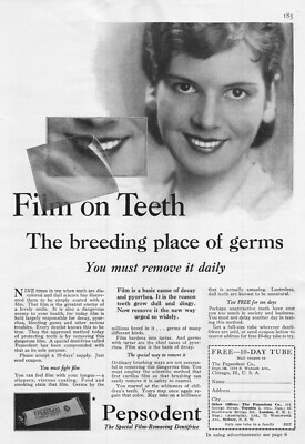 1929 Pepsodent Toothpaste Vintage Print Ad Film On Teeth Breeding Germs ...
