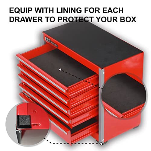 P.I.T. Portable 5-Drawer Micro Roll Cab Steel Tool Box, Red Hand Carry ...