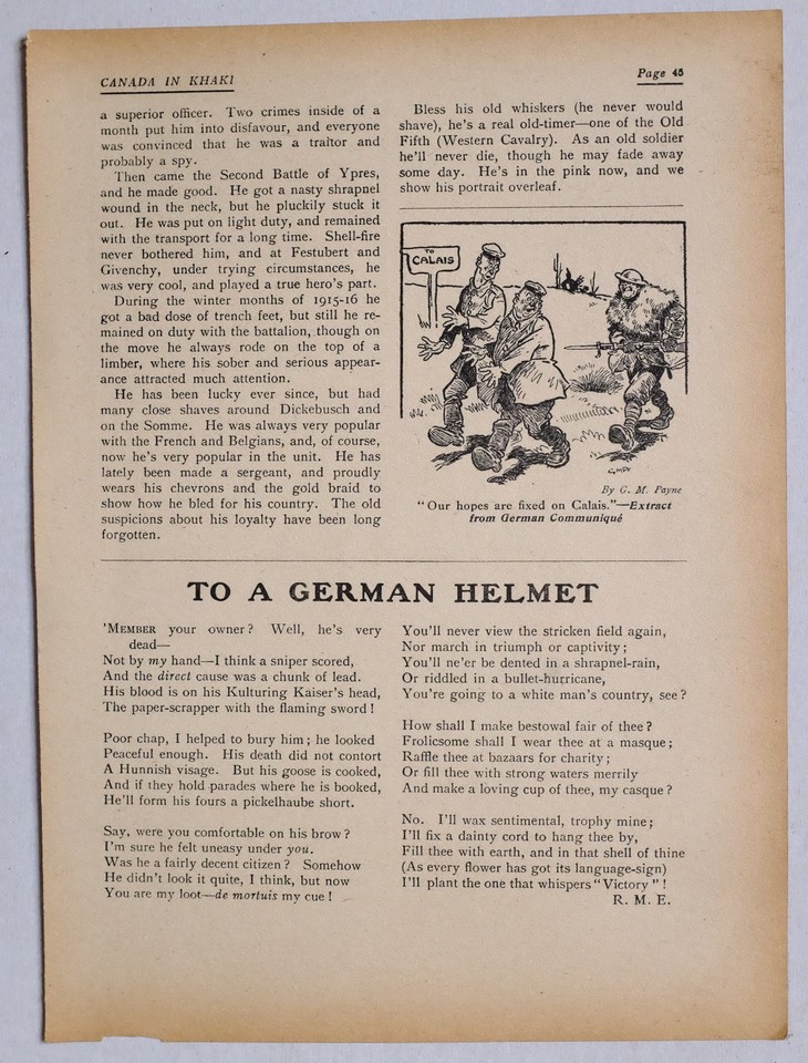 1917 WWI WW1 CANADIAN ARMY PRINT SGT OLD BILL GOAT FIFTH WESTERN ...
